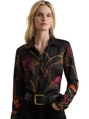 Ralph Lauren Classic Fit Belting-print Satin Shirt - Black Multi