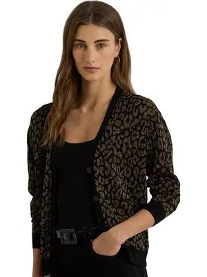 Ralph Lauren Metallic Ocelot Double-knit Cardigan - Black/relic Gold Metallic