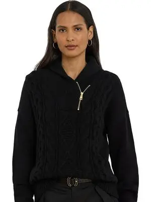 Ralph Lauren Cable Knit Shawl-collar Quarter-zip Sweater - Black