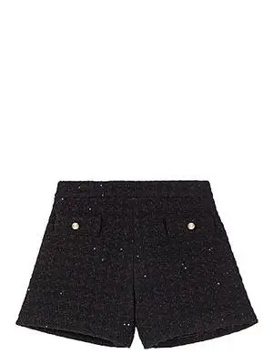 Maje Tweed Shorts With Rhinestone Embellishments - Black
