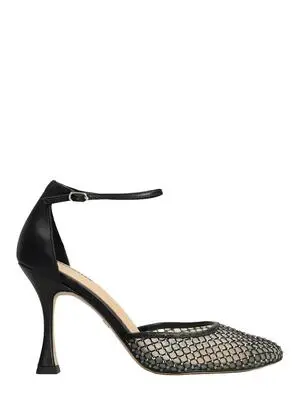 Lola Cruz Embellished Mesh Heeled Pumps - Black