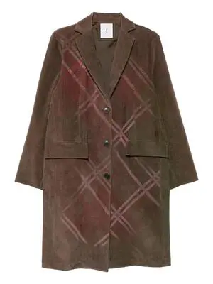 WHYCI Checked Corduroy Coat - Brown