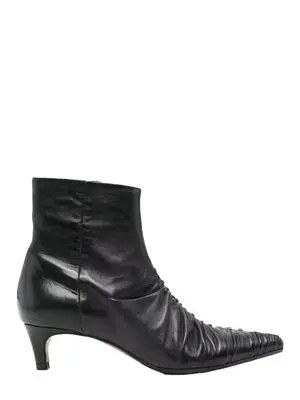LORENA PAGGI 50mm Pleated Pointed-toe Ankle Boots - Black
