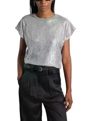 IRO PARIS Metallic Ribbed Knit Top - Silver