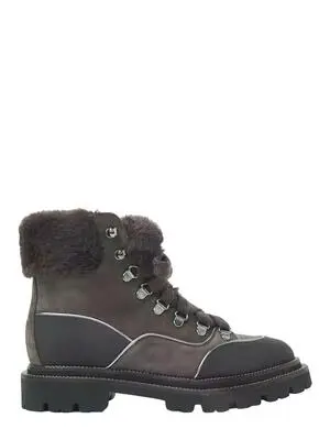 Peserico Lace-up Shearling-trim Boots - Brown