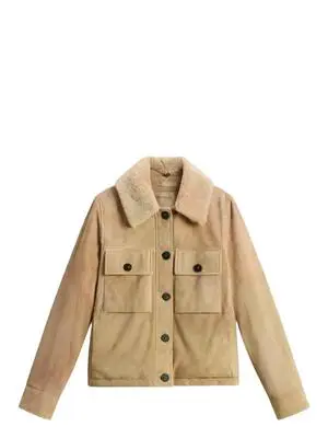 WOOLRICH Suede Shearling-Collar Jacket