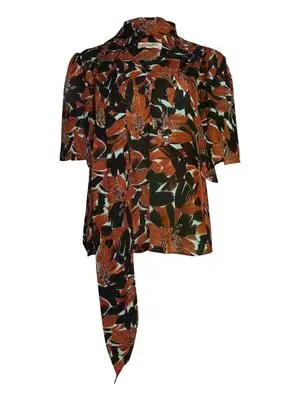 ACE HARPER Tie-neck Floral-print Blouse - Brown