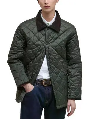 Barbour Diamond-quilted Corduroy-collar Jacket - Green