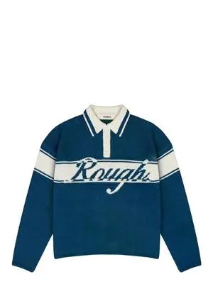 ROUGH. Rugby-stripe Long-sleeve Polo Shirt - Blue
