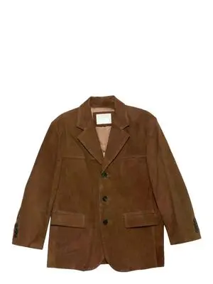 DUNST Suede Leather Jacket With Button Fastening - Brown