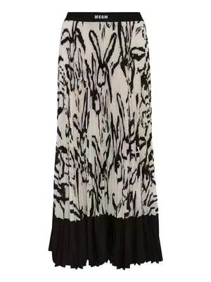 MSGM Rabbit-print Pleated Midi Skirt - White