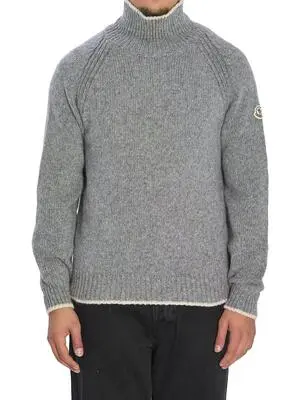 Moncler High-neck Sweater With Logo Patch - Grey