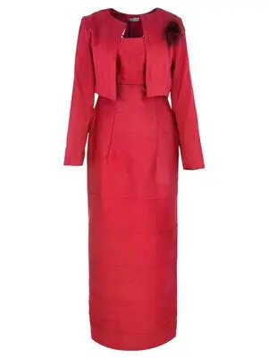 BARUNI Feather-embellished Maxi Dress With Jacket - Red