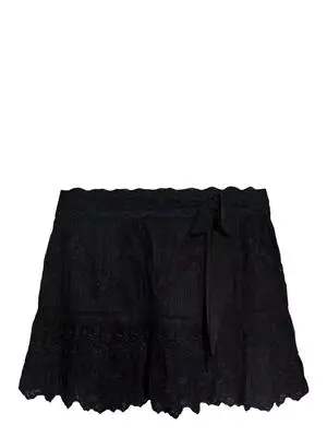 LoveShackFancy Embroidered Ruffled Skirt - Black