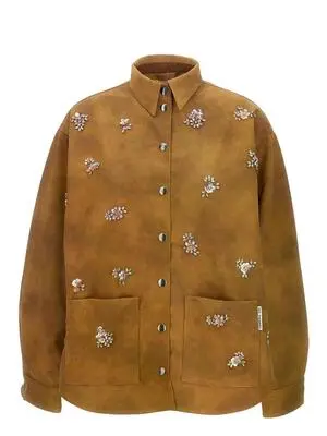DES_PHEMMES Crystal-flower Embellished Jacket - Brown