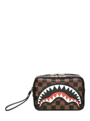 SPRAYGROUND Shark-mouth Checkered Wash Bag - Brown