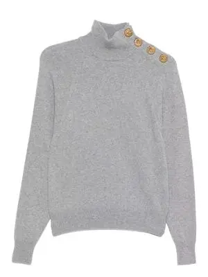Balmain High-collar Button-detail Sweater - Grey