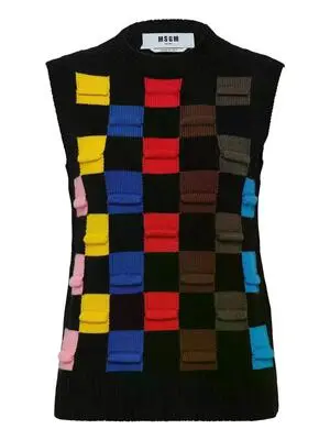 MSGM Checked Knitted Vest - Black