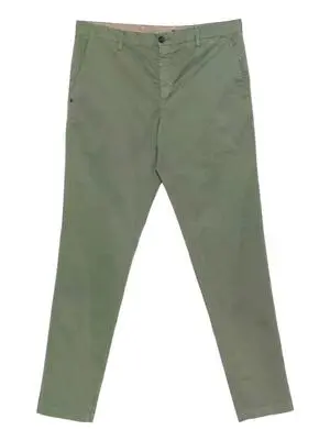 WHITE SAND Flat-front Cotton Trousers - Green