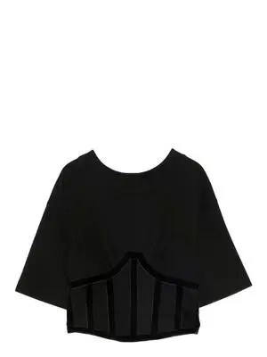 HAMZA Velvet-paneled Cropped Top - Black