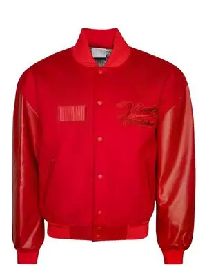 VTMNTS Leather-sleeved Embroidered Jacket - Red