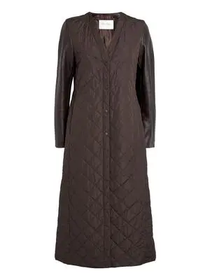 Max Mara Leather-sleeve Quilted Overcoat - Brown