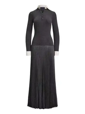 Ralph Lauren Paneled Pleated Polo Dress - Grey