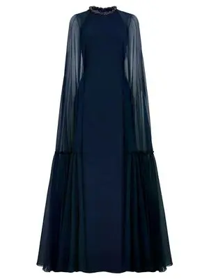 Jenny Packham Cape-design Maxi Dress - Blue