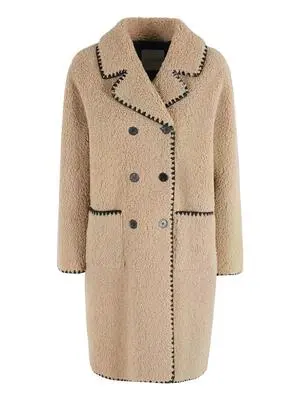 ERMANNO FIRENZE Double-breasted Teddy Coat - Neutrals