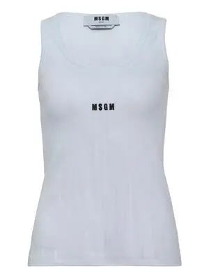 MSGM Logo-embroidered Ribbed Tank Top - White