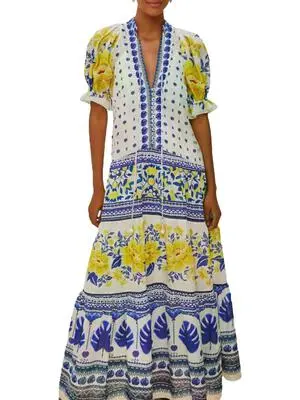 Farm Rio Mosaic-print Midi Dress - Blue