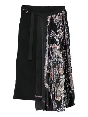 Sacai Paisley Print Pleated Skirt - Black