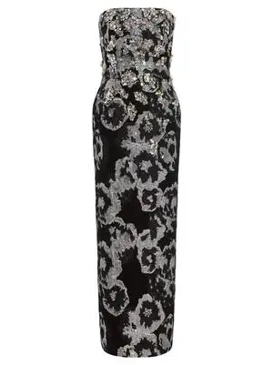 Jenny Packham Floral-jacquard Maxi Dress - Black