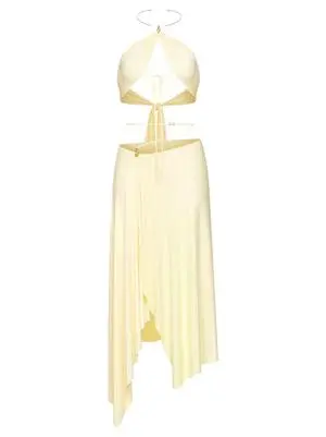 KOROBEYNIKOV Asymmetrical Halter Neck Dress With Chocker Embellishment - Yellow