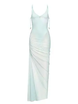 KOROBEYNIKOV Mesh Ruched Maxi Dress - Baby Blue