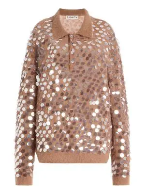 ZANKOV Adora Sequined Mohair-blend Polo Sweater - Neutral