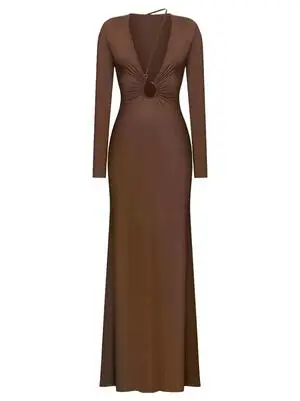 KOROBEYNIKOV Ring-detail Asymmetrical Maxi Dress - Brown