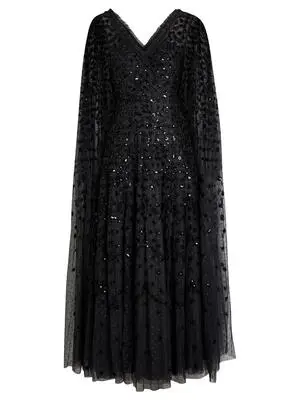 NEEDLE & THREAD Clover Cape-effect Tulle Gown - Black