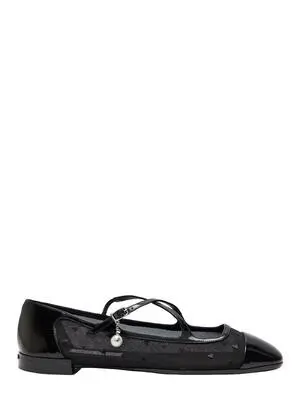 JIMMY CHOO Eleri Embroidered Mesh Ballerina Flats - Black