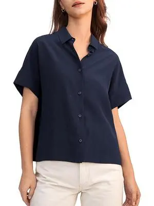 Lilysilk Boxy Fit Short Sleeve Shirt - Navy Blue