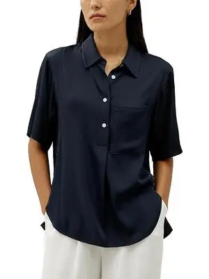 Lilysilk Half-placket Short Sleeve Shirt - Midnight Blue