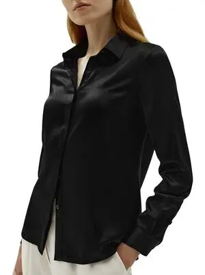 Lilysilk Basic Concealed Placket Silk Shirt - Black