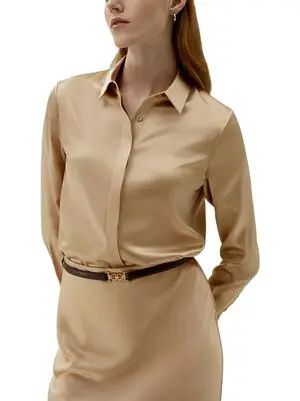 Lilysilk Basic Concealed Placket Silk Shirt - Light Camel