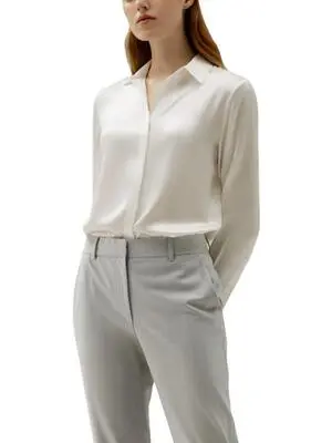 Lilysilk Basic Concealed Placket Silk Shirt - Natural White