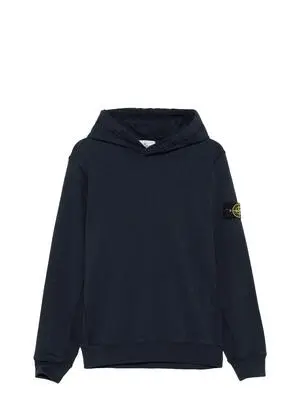 Stone Island Hooded Sweatshirt With Compass Appliqu - Blue