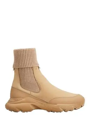 TOD'S Leather Knitted Boots - Beige