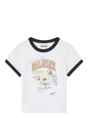 GANNI Kitty Organic Cotton T-shirt - White