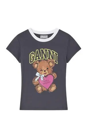 GANNI Bear Organic Cotton T-shirt - Grey