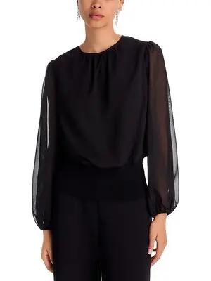Misook Chiffon Sleeve Blouse - Black