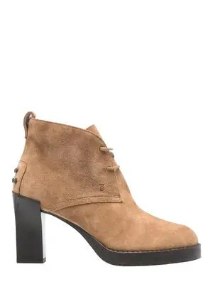 TOD'S Leather Lace-up Ankle Boots - Beige